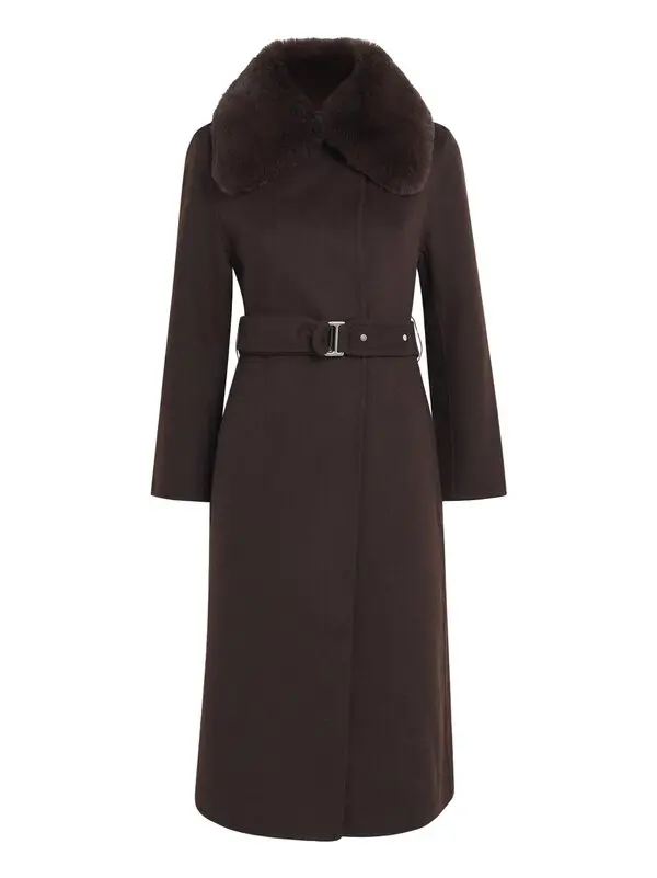 Maje Wool-blend Faux Fur-collar Coat - Brown