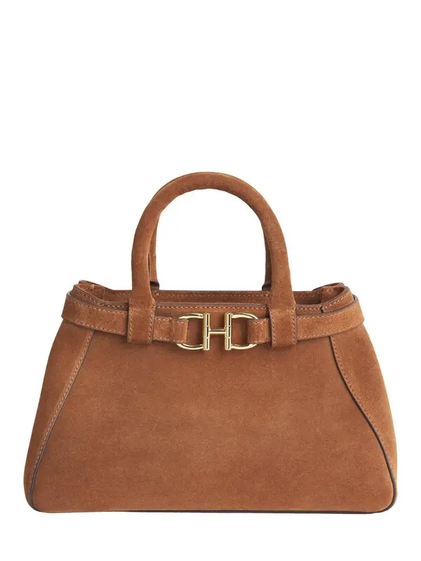 Harrods Small Suede Grace Top-handle Bag - Neutral