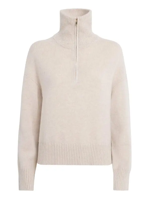 Maje Cashmere-blend Quarter-zip Sweater - Beige