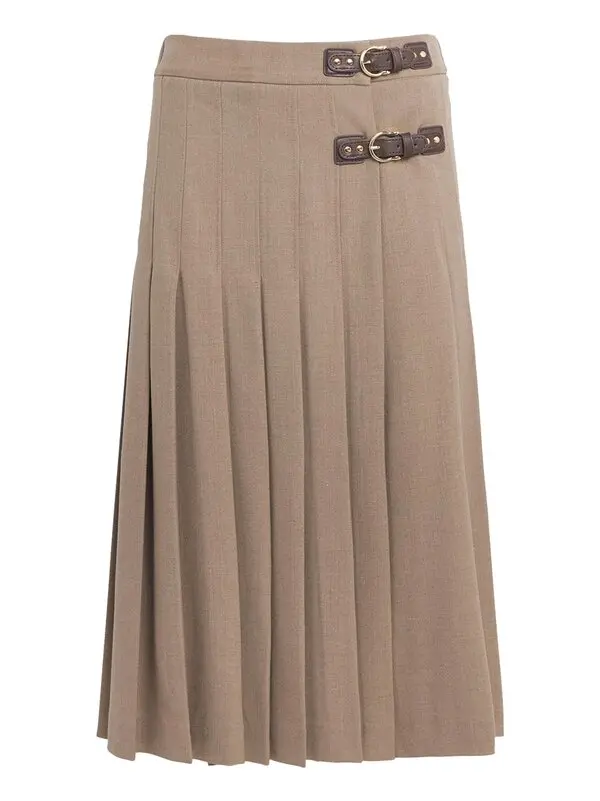 Maje Pleated Buckle-detail Midi Skirt - Beige