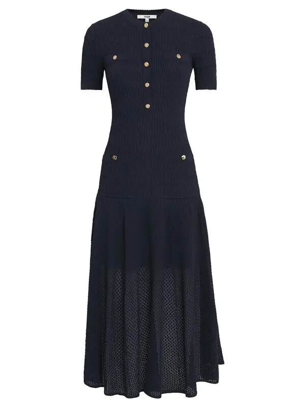 Maje Knit Pointelle Maxi Dress - Blue