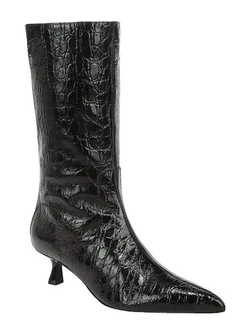 Sam Edelman Ramona 2 Croc Embossed Leather Knee High Boot - Black