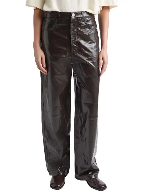 RÓHE Bruun Lacquered Baggy Leather Wide Leg Pants - Soil