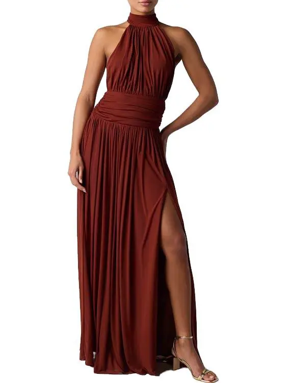Lulus Lavina Halter Maxi Dress - Chocolate