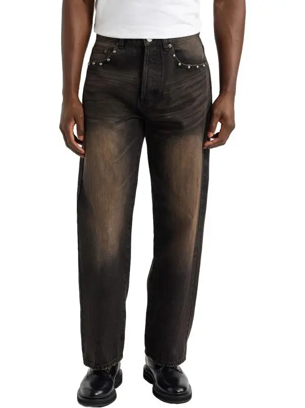 Obey Studded Boxcar Straight Leg Jeans - Black Rust Wash