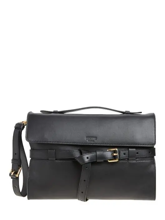 Moschino Buckle Detail Leather Crossbody Bag - Black