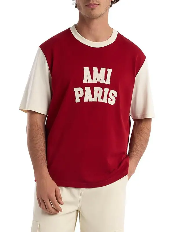 AMI Paris Paris Felt Embroidery Tee - Ruby Red/ivory