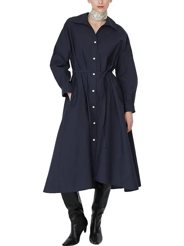 JOVONNA LONDON Long Sleeve Collared Button Down Midi Dress - Navy