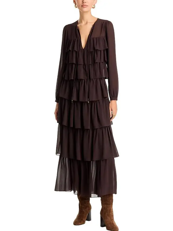 Michael Kors Ruffled Tiered Maxi Dress - Chocolate