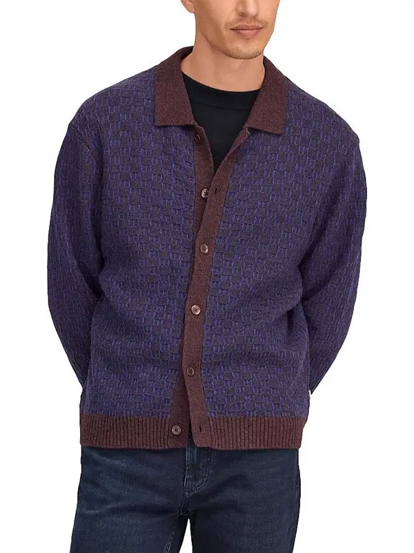 Nn07 Thor Textured Check Wool Blend Polo Sweater - Deep Truffle