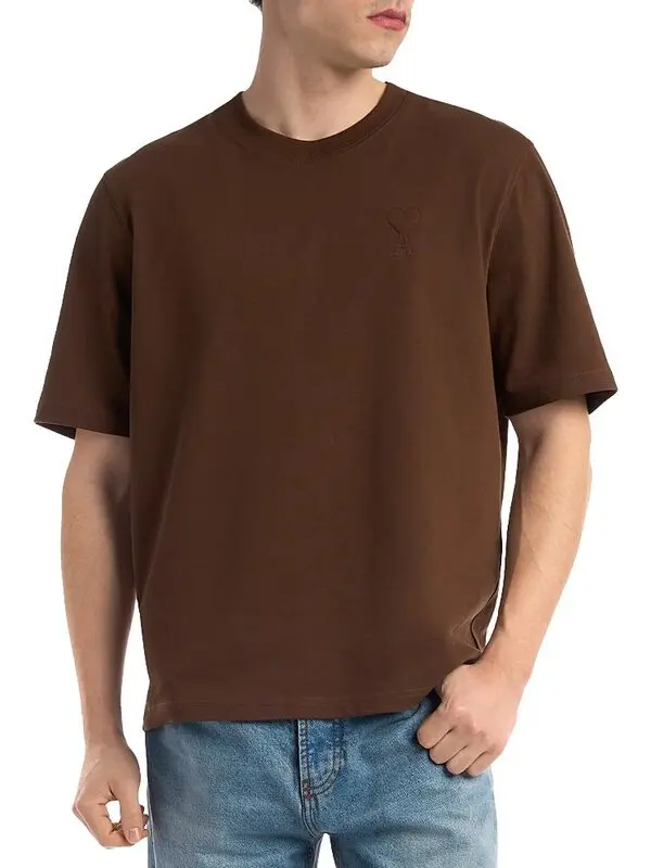 AMI Paris Tonal Embossed Tee - Chocolate