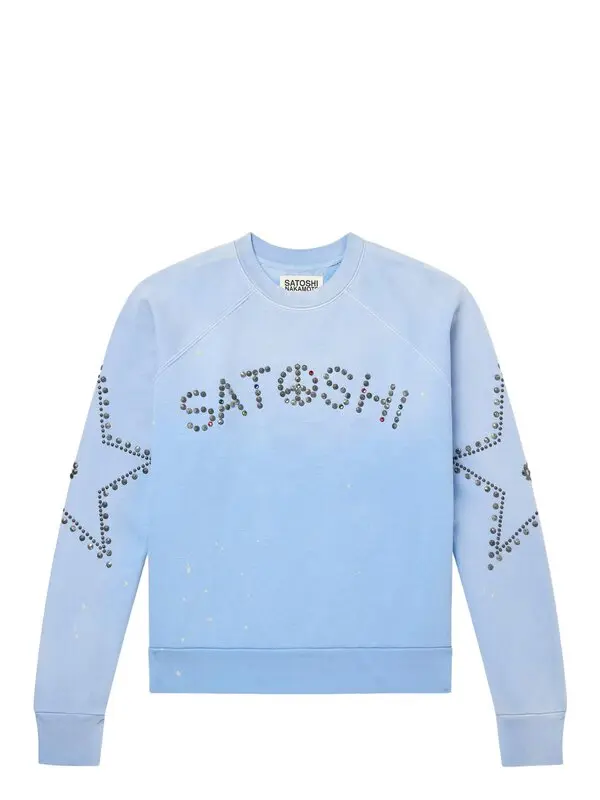 SATOSHI NAKAMOTO Star Stud-embellished Paint-splattered Cotton-jersey Sweater - Blue