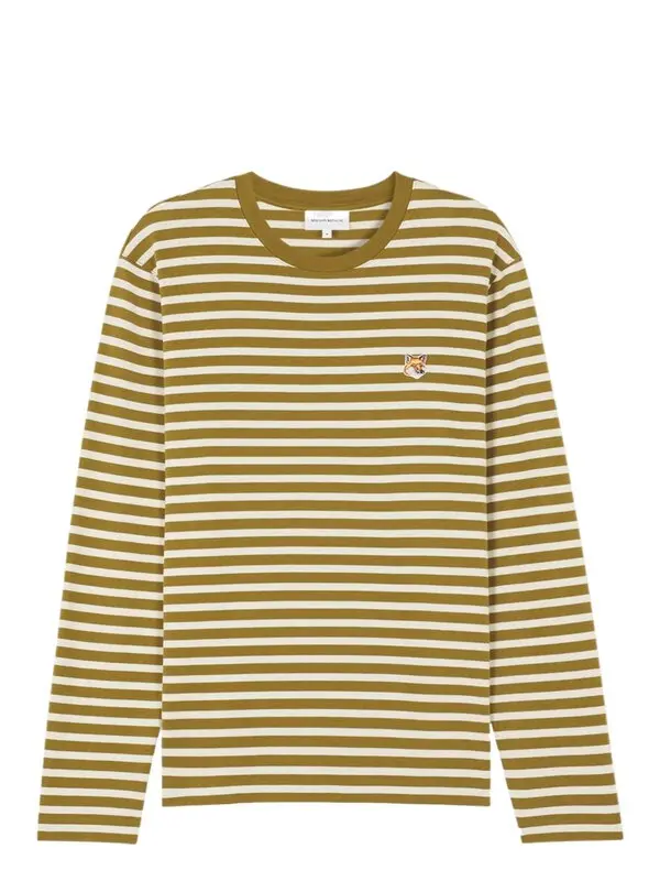 Maison Kitsuné Fox Head Patch Striped T-shirt - Brown