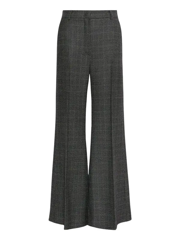 Max Mara Virgin Wool Check Flared Trousers - Grey