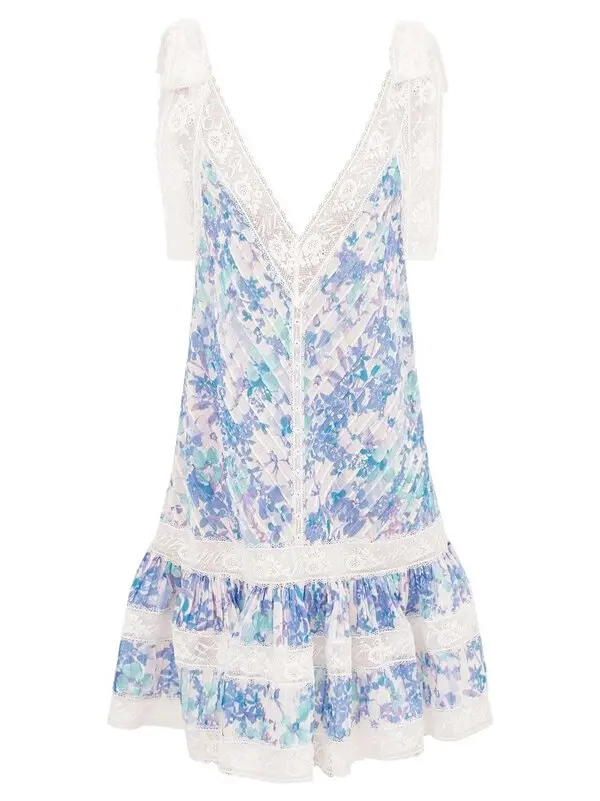 Zimmermann Deep V-neck Mini Dress - Blue/white
