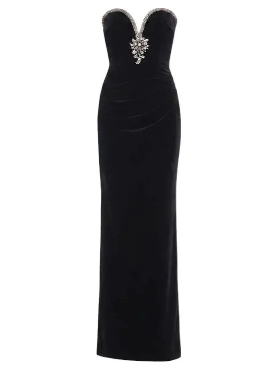 SELF-PORTRAIT Long Velvet Dress - Black