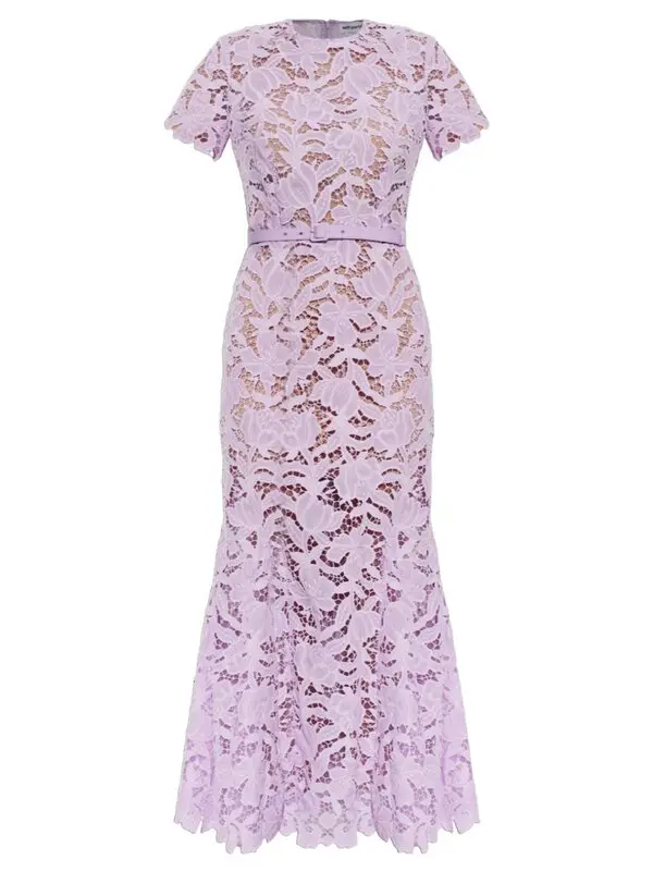 SELF-PORTRAIT Belted Floral-lace Midi Dress - Lavender