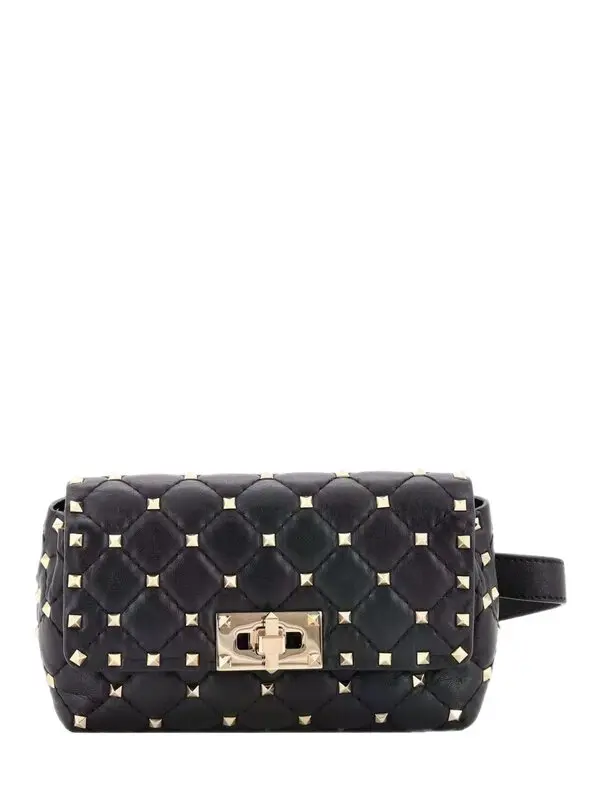 Valentino Garavani Rockstud Spike Turnlock Quilted Leather Belt Bag - Black