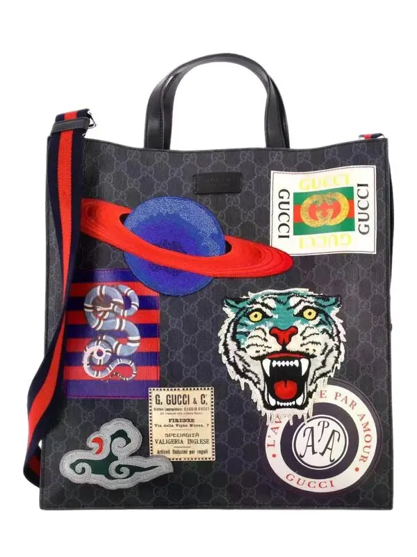 Gucci Courrier Convertible Soft Open Gg Coated Canvas With Applique North South Tote Bag - Black