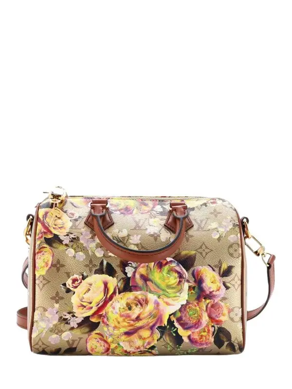 LOUIS VUITTON Speedy Bandouliere Bag Limited Edition Flowers Monogram Canvas 25 Satchel - Gold