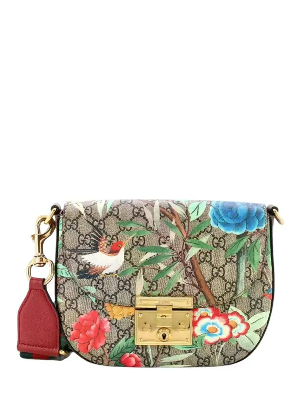 Gucci Padlock Saddle Tian Print Gg Coated Canvas Medium Shoulder Bag - Brown