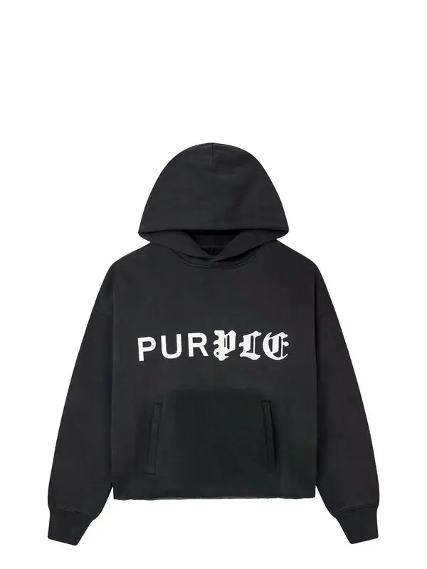 PURPLE BRAND Logo-print Raw-edge Hoodie - Black