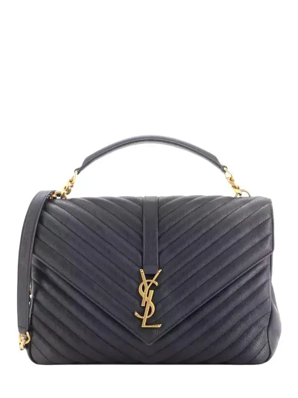 Saint Laurent Classic Monogram College Bag Matelasse Chevron Leather Large Shoulder Bag - Black