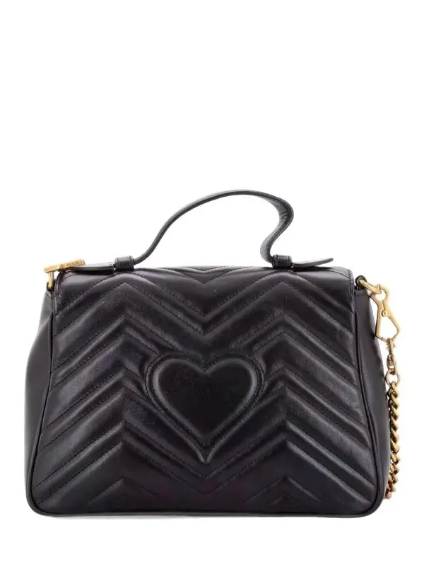 Gucci Gg Marmont Top Handle Flap Bag Matelasse Leather Small Satchel - Black