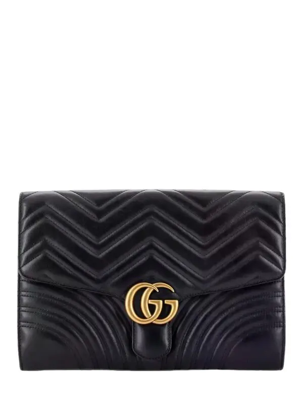 Gucci Gg Marmont Flap Matelasse Leather Clutch Bag - Black
