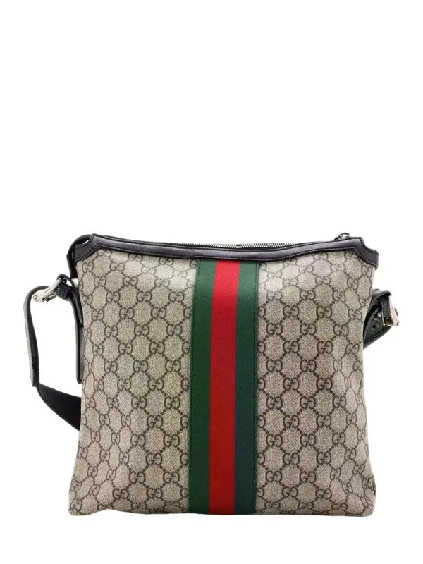 Gucci Web Messenger Bag Gg Coated Canvas Medium Crossbody Bag - Black