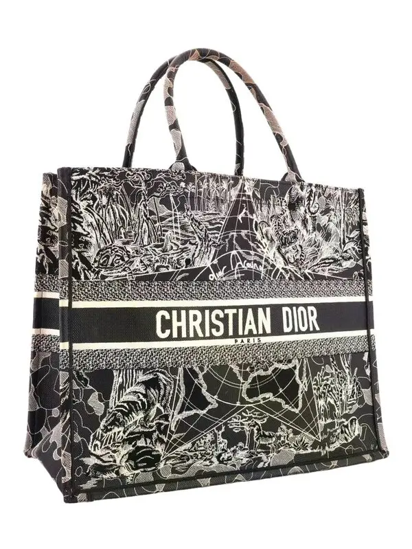 Dior Book Embroidered Canvas Large Tote Bag - Black