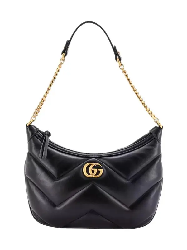Gucci Gg Marmont Half Moon Chain Matelasse Patent Small Shoulder Bag - Black