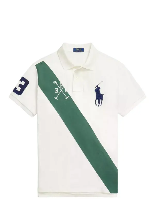 Polo Ralph Lauren Logo-patch Diagonal-stripe Polo Shirt - Neutrals