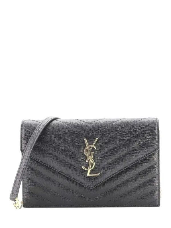 Saint Laurent Classic Monogram Wallet On Chain Matelasse Chevron Leather Small Crossbody Bag - Black