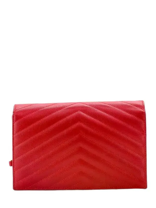 Saint Laurent Classic Monogram Wallet On Chain Matelasse Chevron Leather Small Crossbody Bag - Red