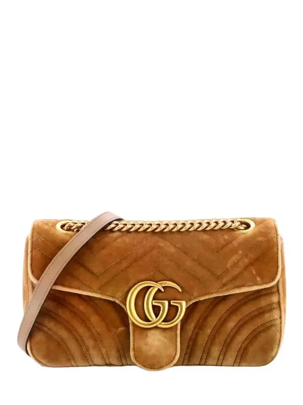 Gucci Gg Marmont Flap Bag Matelasse Velvet Small Shoulder Bag - Brown