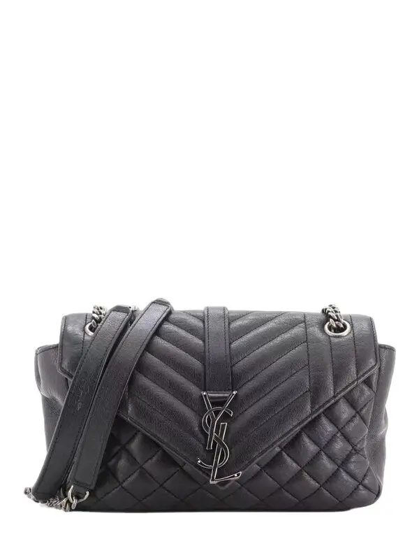 Saint Laurent Classic Monogram Slouchy Envelope Satchel Mixed Matelasse Leather Medium Shoulder Bag - Black