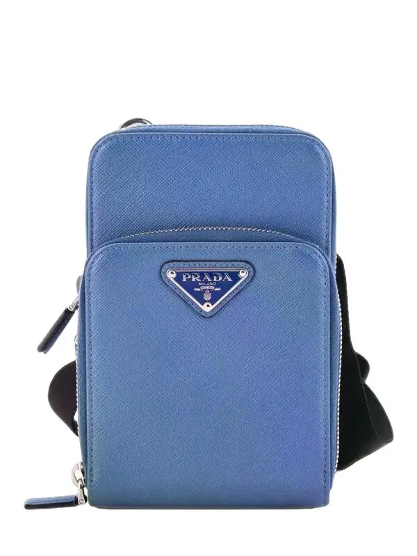 Prada Front Pocket Phone Holder Saffiano Leather Crossbody Bag - Blue