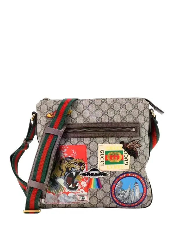 Gucci Courrier Zip Messenger Gg Coated Canvas With Applique Medium Crossbody Bag - Brown
