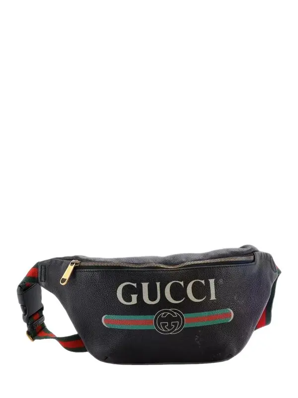 Gucci Logo Printed Leather Medium Belt Bag - Black