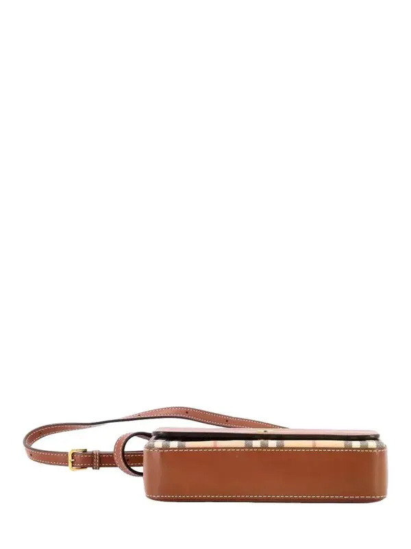 Burberry Hampshire Shoulder Bag Leather And Vintage Check Canvas Small Crossbody Bag - Brown