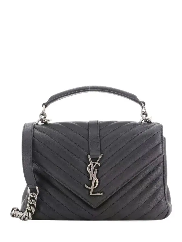 Saint Laurent Classic Monogram College Bag Matelasse Chevron Leather Medium Crossbody Bag - Black