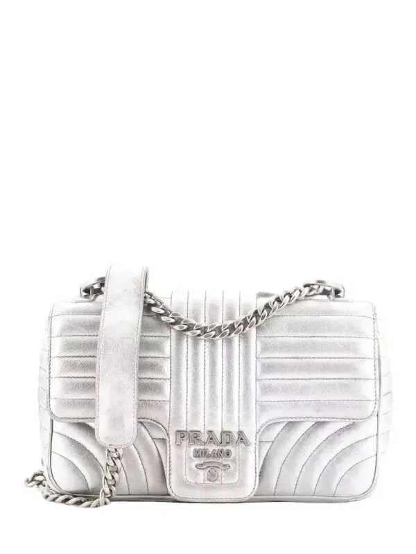 Prada Chain Flap Shoulder Bag Diagramme Quilted Leather Medium Crossbody Bag - Silver