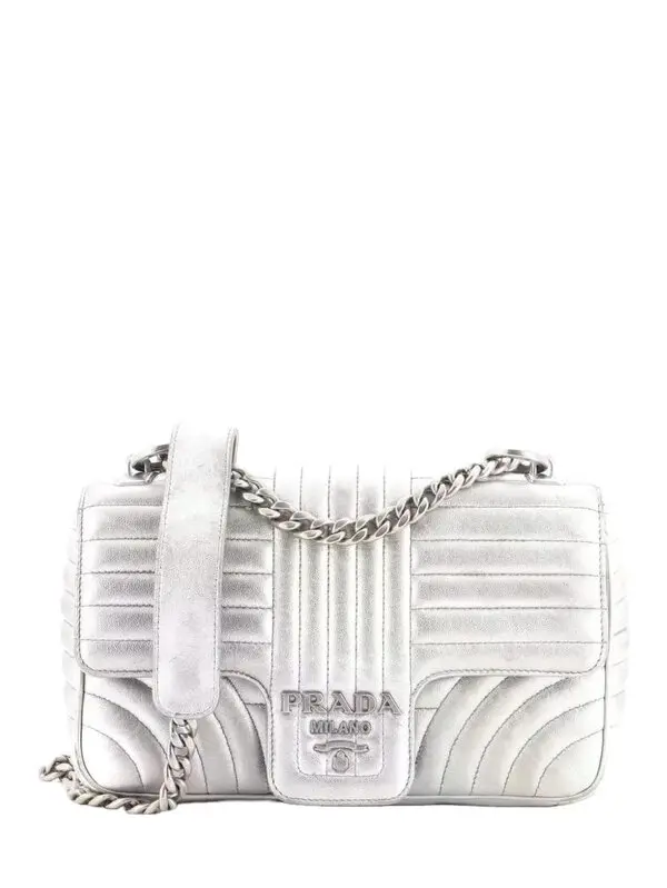 Prada Chain Flap Shoulder Bag Diagramme Quilted Leather Medium Crossbody Bag - Silver
