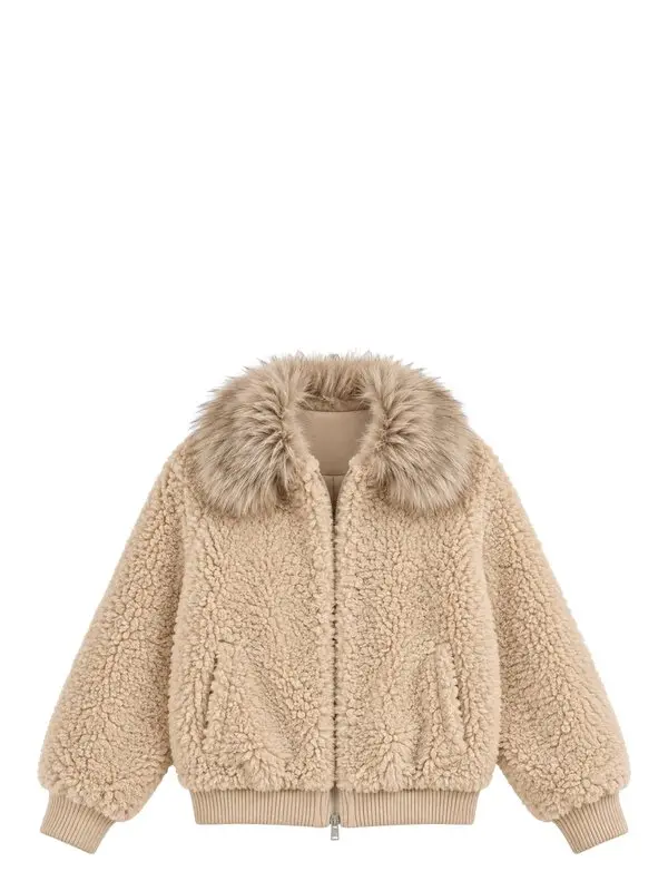 LATELIER LONDON Neutrals Teddy Fleece Jacket With Faux-fur Collar & Ribbed Cuffs - Beige