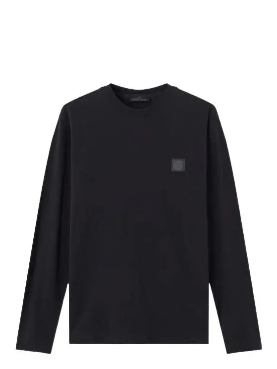 Stone Island Slim-fit Long-sleeve T-shirt With Tonal Compass Logo Patch - Black