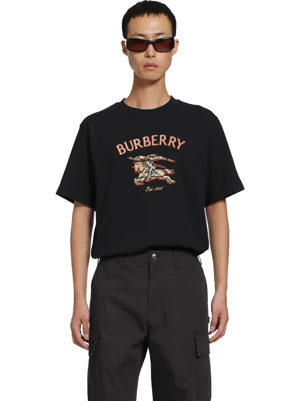 Burberry Knight Check Cotton T-shirt - Black