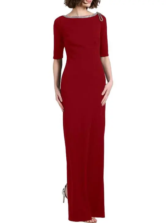 EMILY SHALANT Jeweled Neck Gown - Red