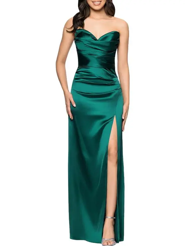 BLONDIE NITES Strapless Satin Gown - Hunter