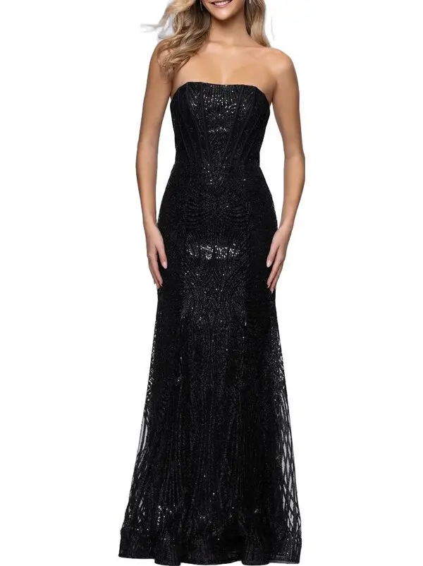BLONDIE NITES Sequin Strapless Corset Gown - Black